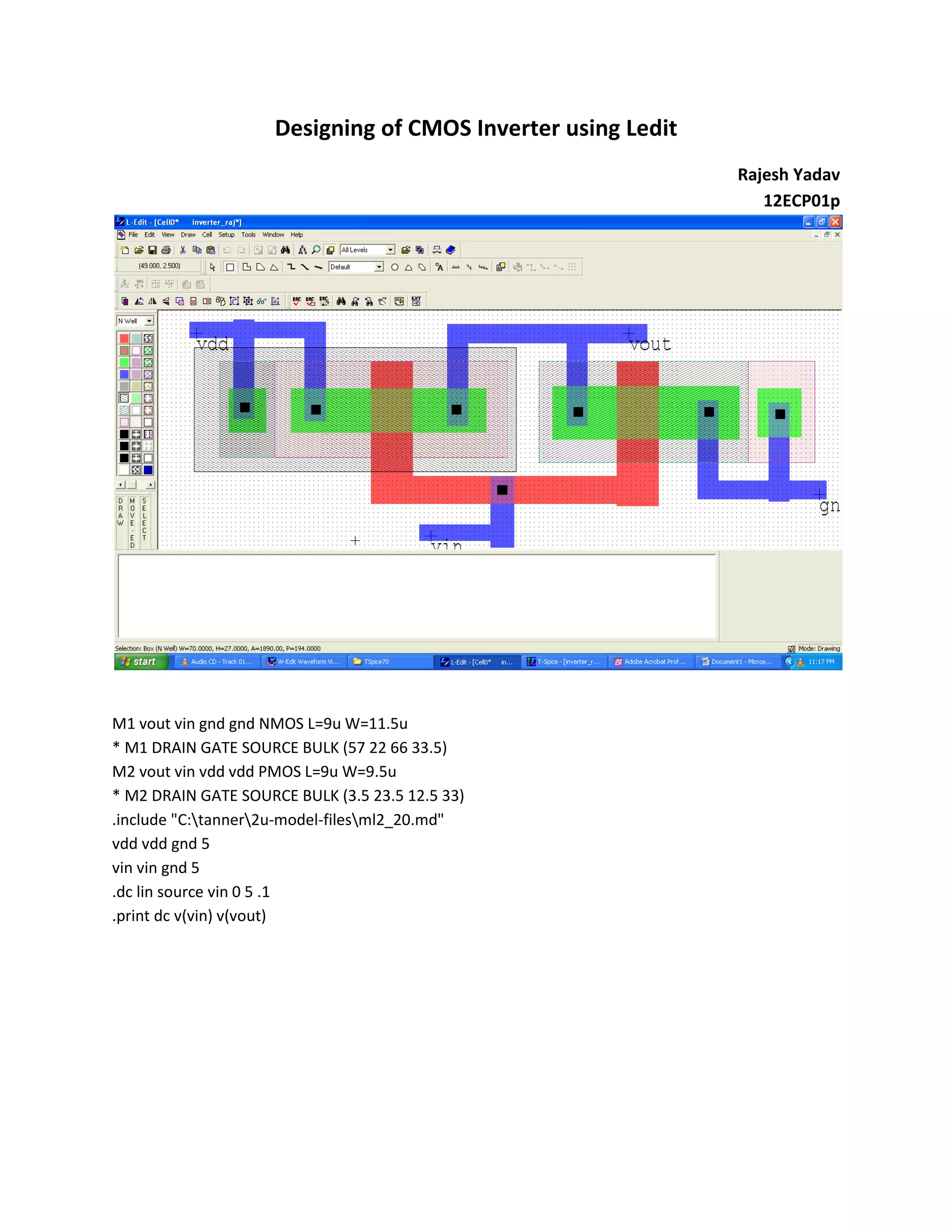Cmos inverter design using tanner 180nm technology | PDF