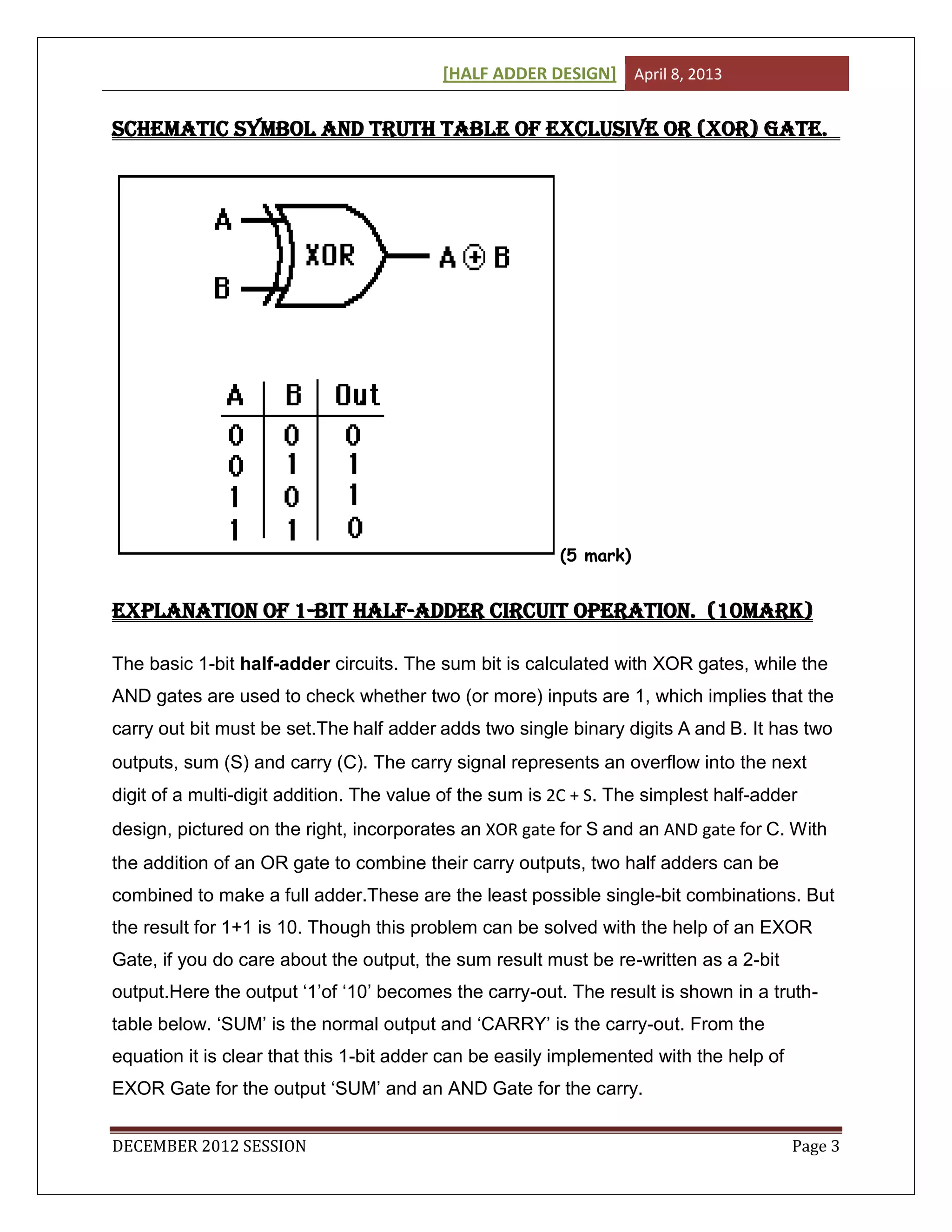 Half adder layout design | DOCX