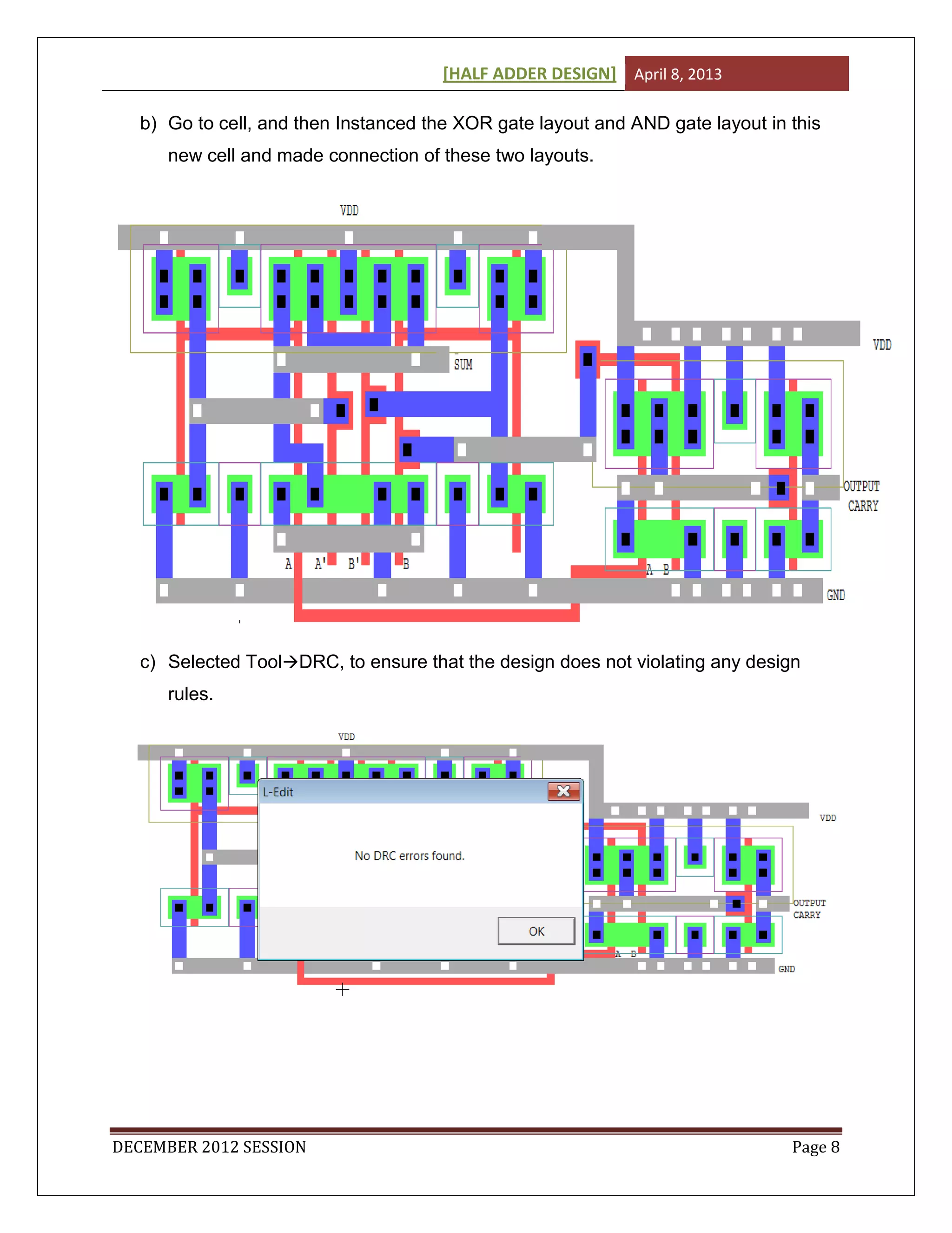 Half adder layout design | DOCX