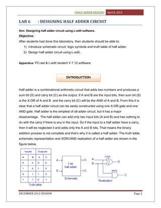 Half adder layout design | DOCX