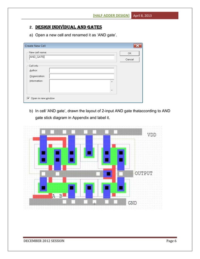 Half adder layout design | DOCX