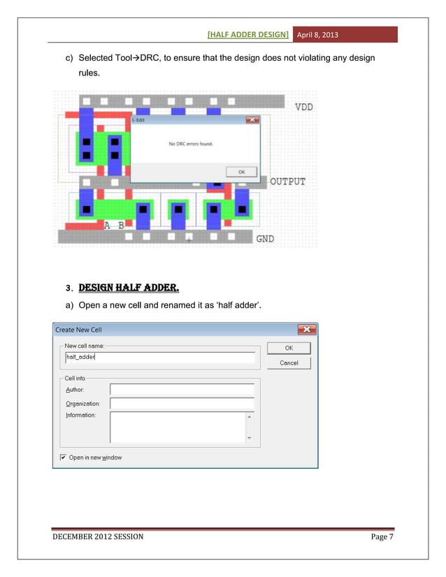 Half adder layout design | DOCX