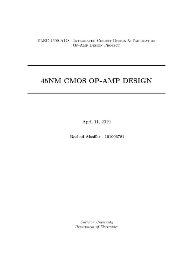 CMOS Operational Amplifier Design | PDF