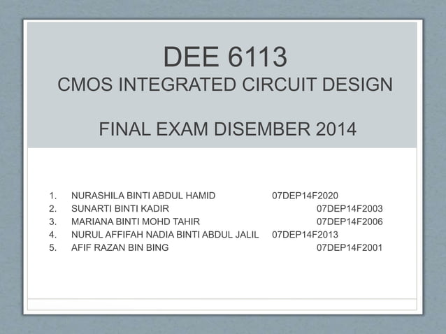 CMOS INTEGRATED CIRCUIT DESIGN | PPT