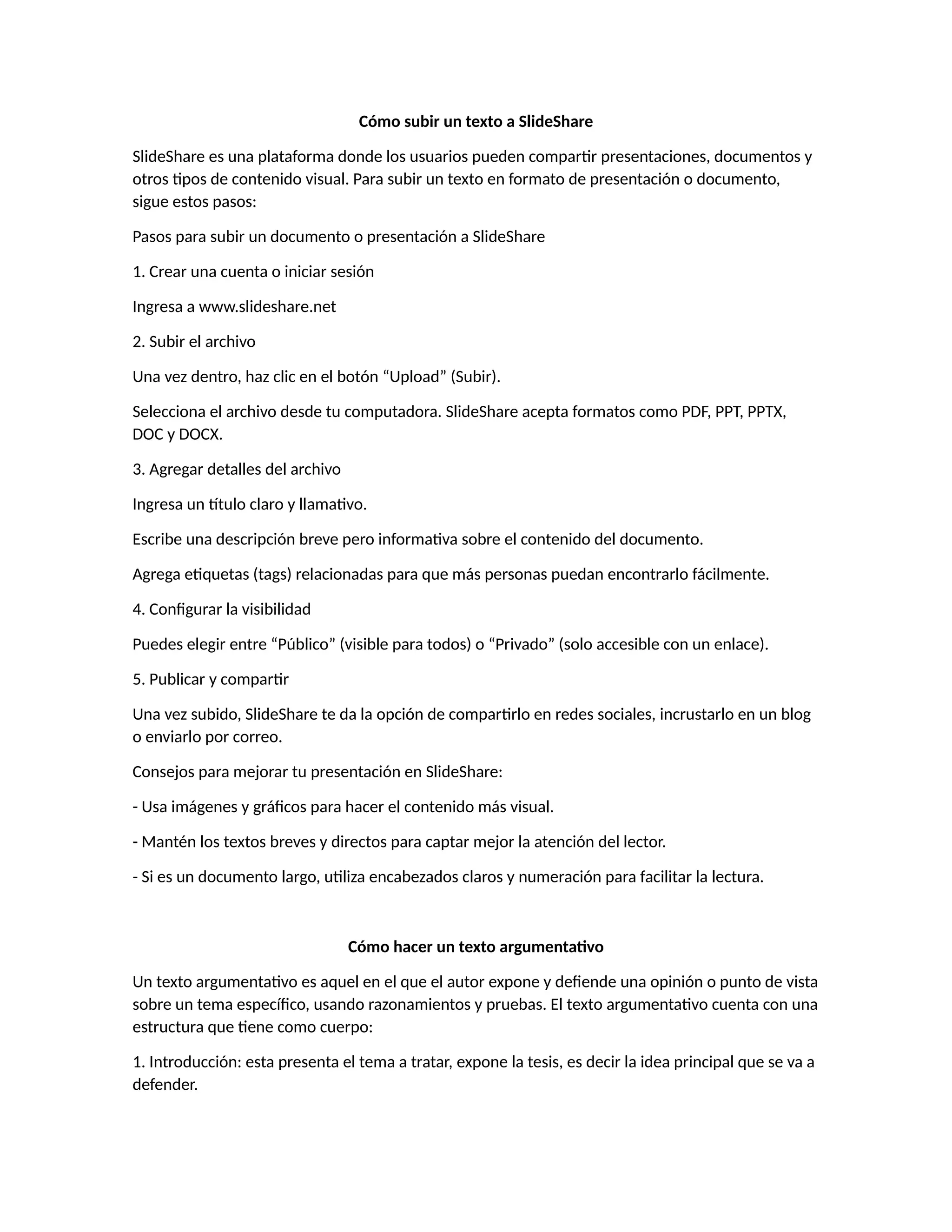Cómo subir un texto a SlideShare.documentos | DOCX