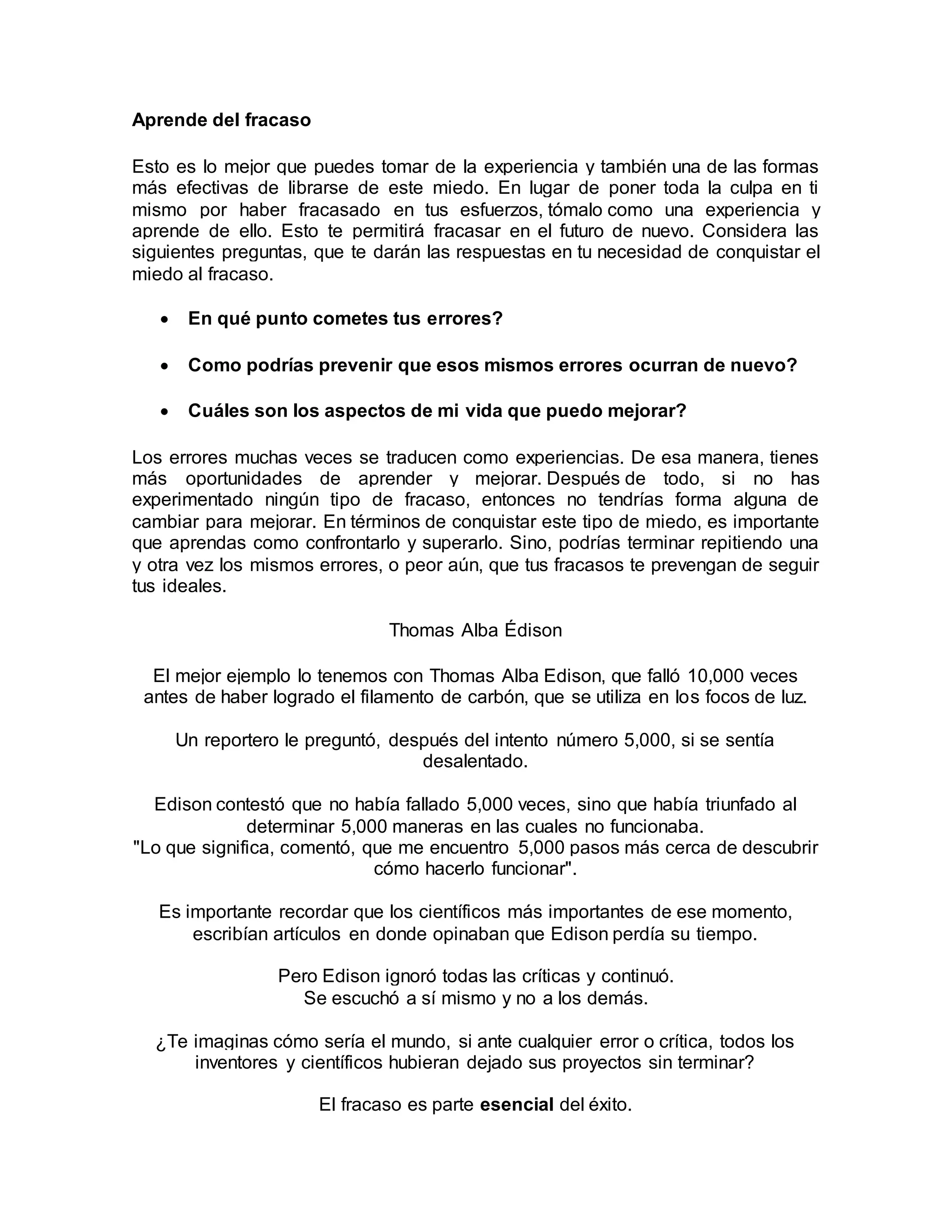 Cómo Superar El Miedo Al Fracaso Pdf