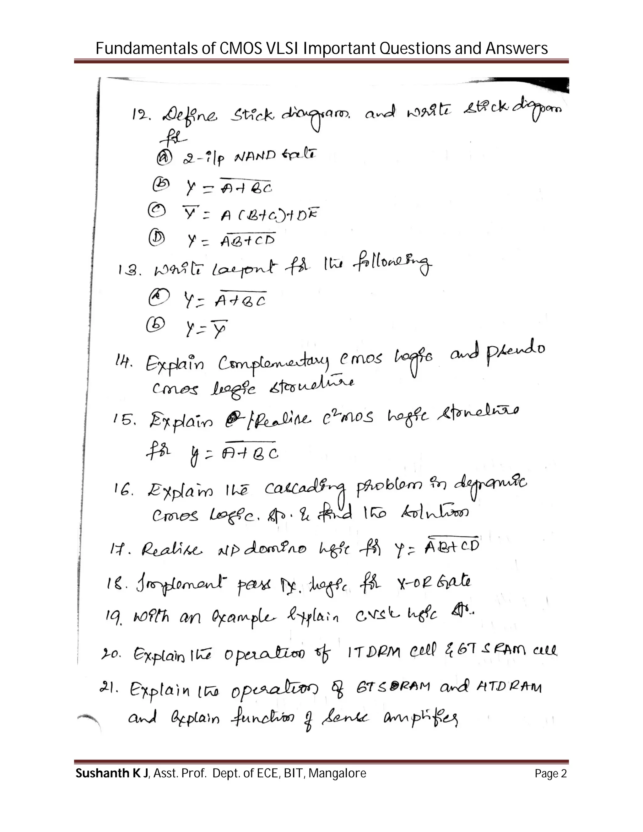 Fundamentals of CMOS VLSI Assignment questions with answers | PDF