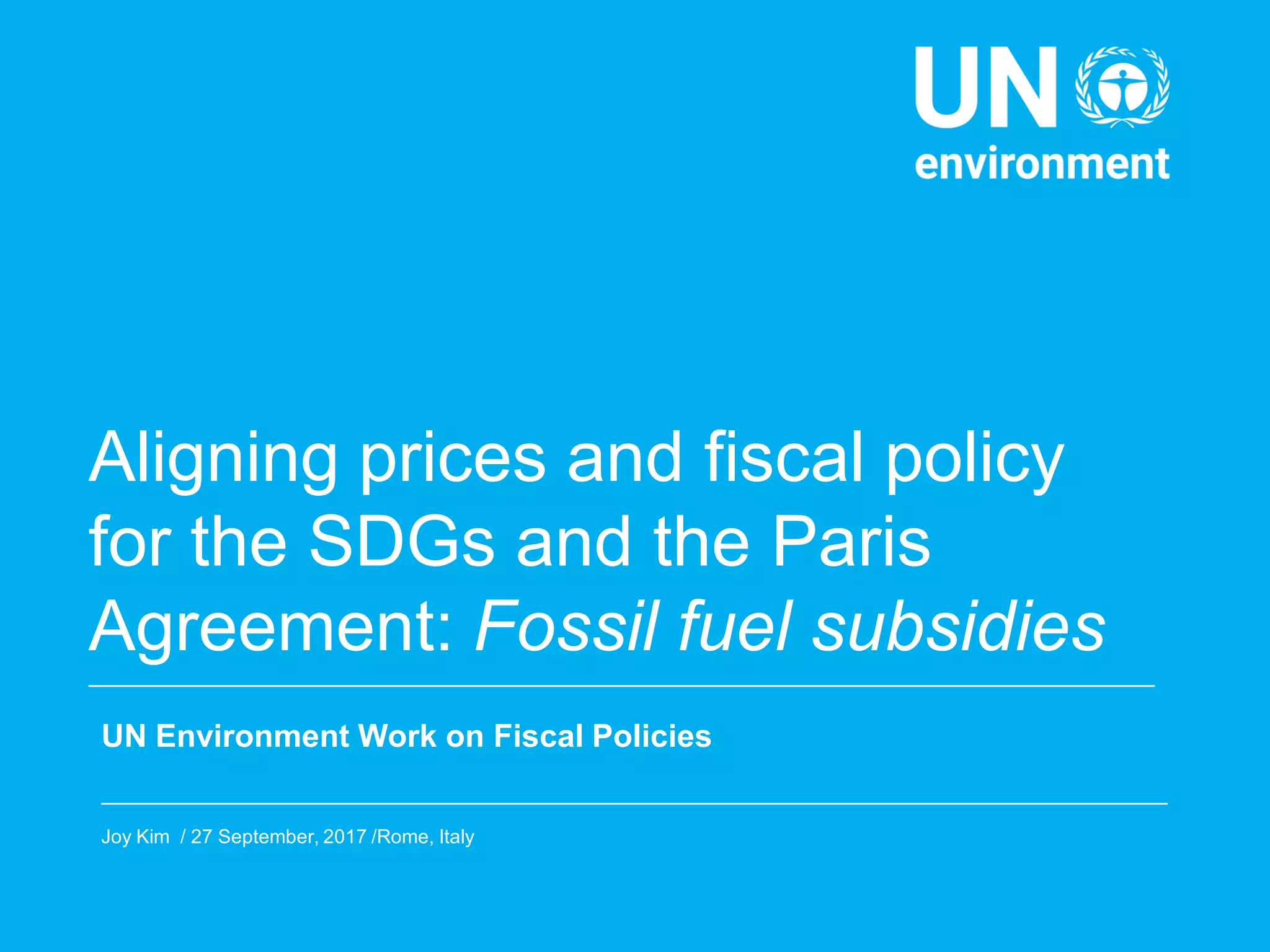 Aligning prices and fiscal policy for the SDGs and the Paris Agreement: Fossil fuel subsidies ...