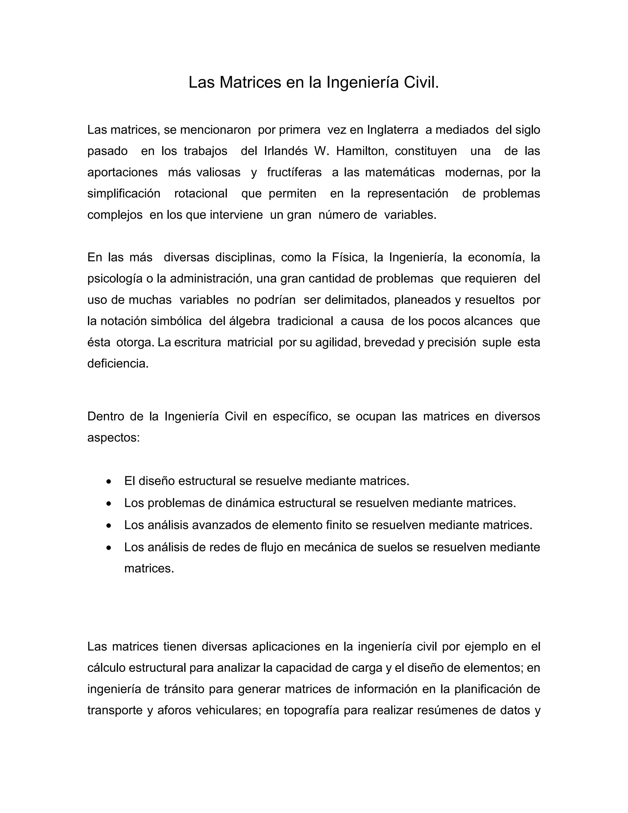 Las-matrices-en-la-ingenieria-civil-utpl | DOCX | Civil Engineering ...