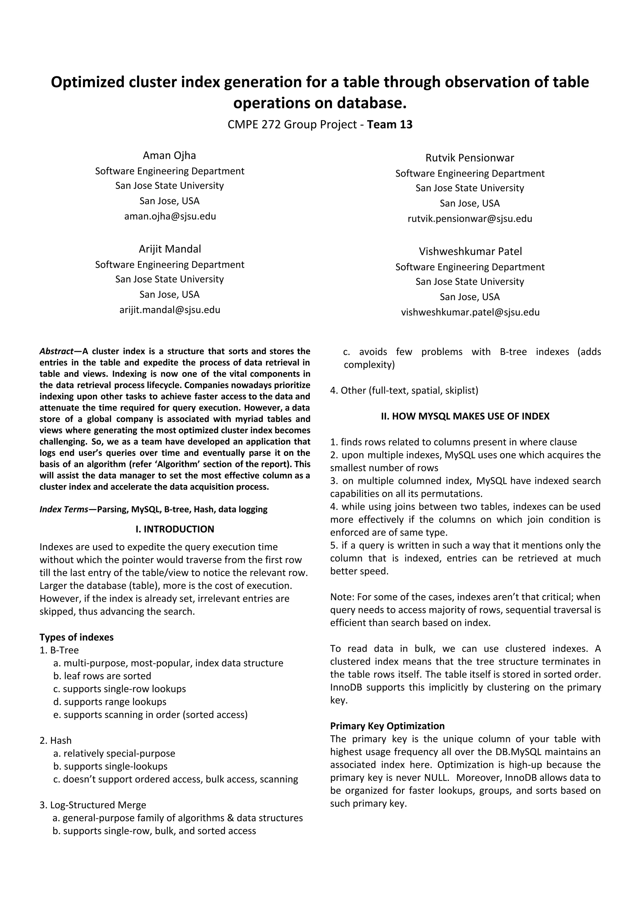 Optimized cluster index generation | PDF | Databases | Computer Software and Applications