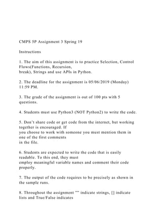 CMPS 5P Assignment 3 Spring 19Instructions1. The aim o.docx | Free Download