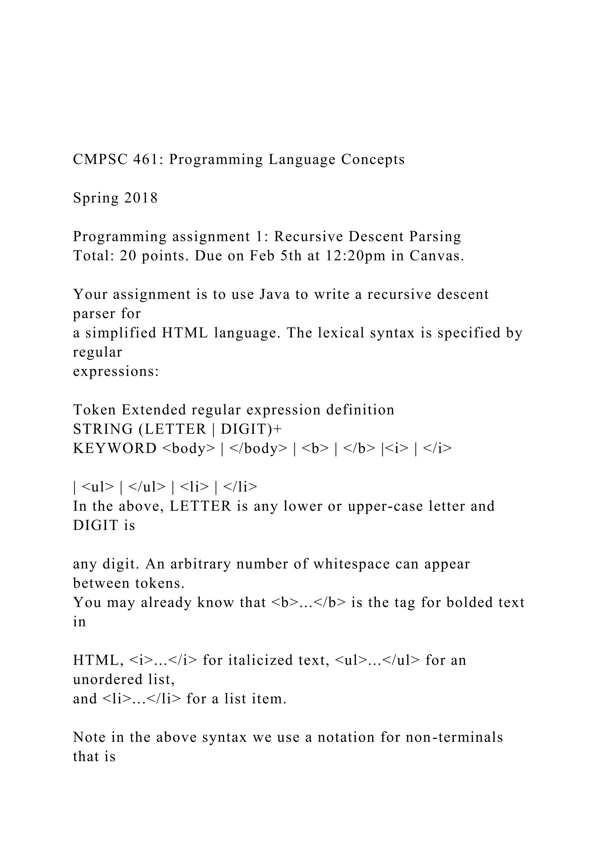 CMPSC 461 Programming Language ConceptsSpring 2018Pro.docx