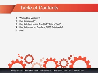CMRT (Conflict Minerals Reporting Template) Data Validation | PPTX