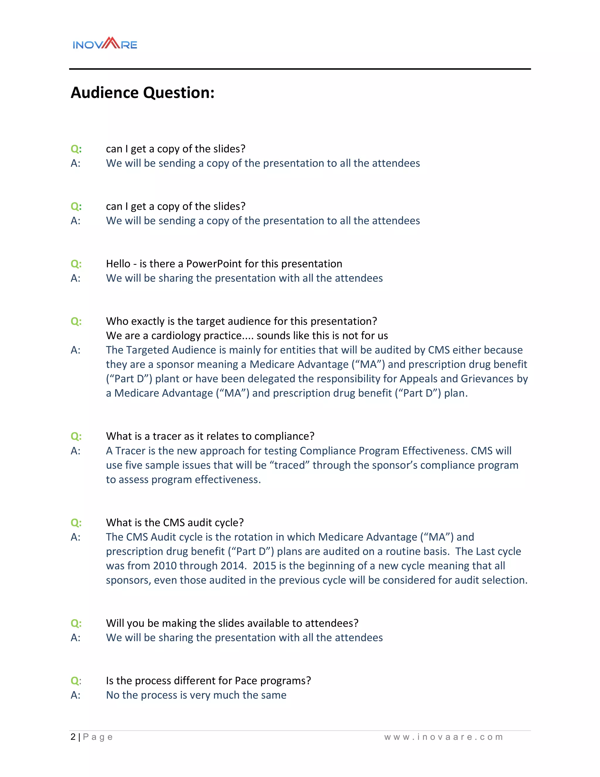CMS 2015 Program Audit Protocol Q&A | PDF