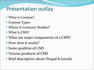 Cms an overview | PPT | Web Development | Internet