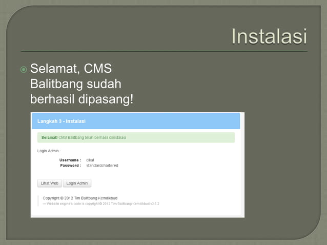 Tutorial Pemasangan CMS Balitbang pada Local Host XAMPP | PPTX