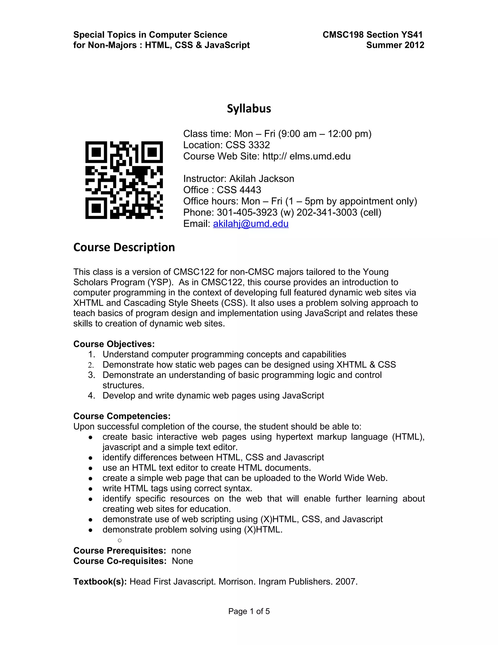 CMSC198 summer2012 syllabus | DOC | Web Development | Internet