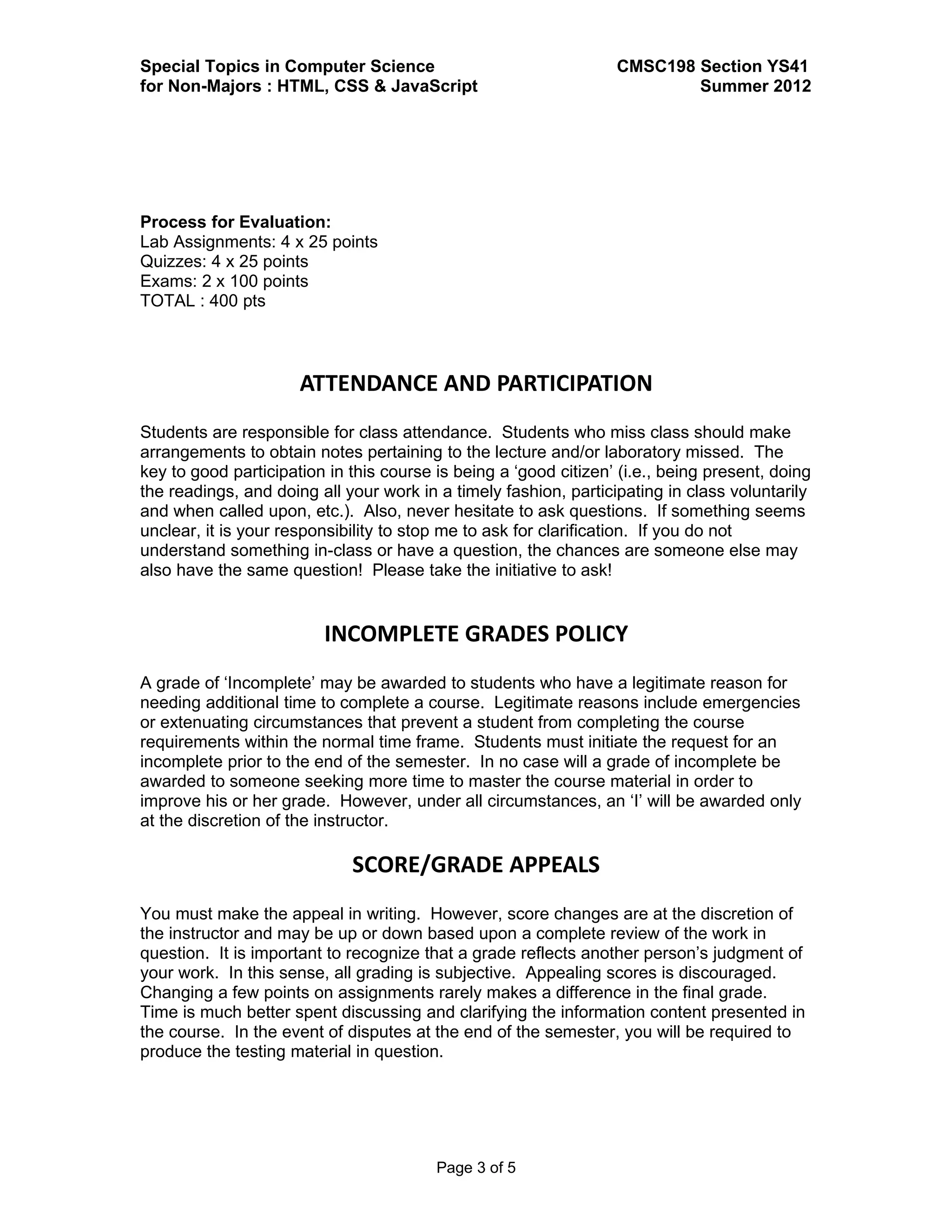 CMSC198 summer2012 syllabus | DOC