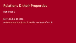 CMSC 56 | Lecture 13: Relations and their Properties | PPTX