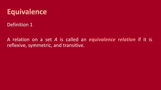CMSC 56 | Lecture 16: Equivalence of Relations & Partial Ordering | PPTX