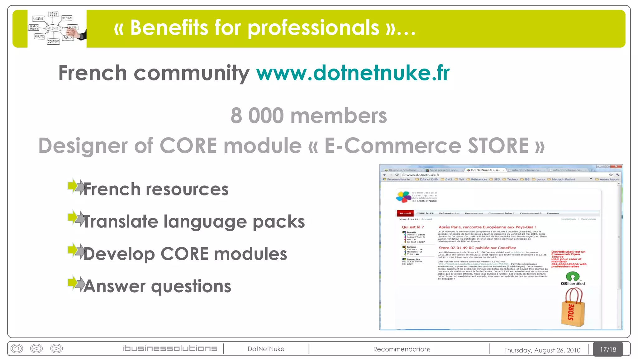 DotNetNuke CMS: benefits for web professionals | PPT