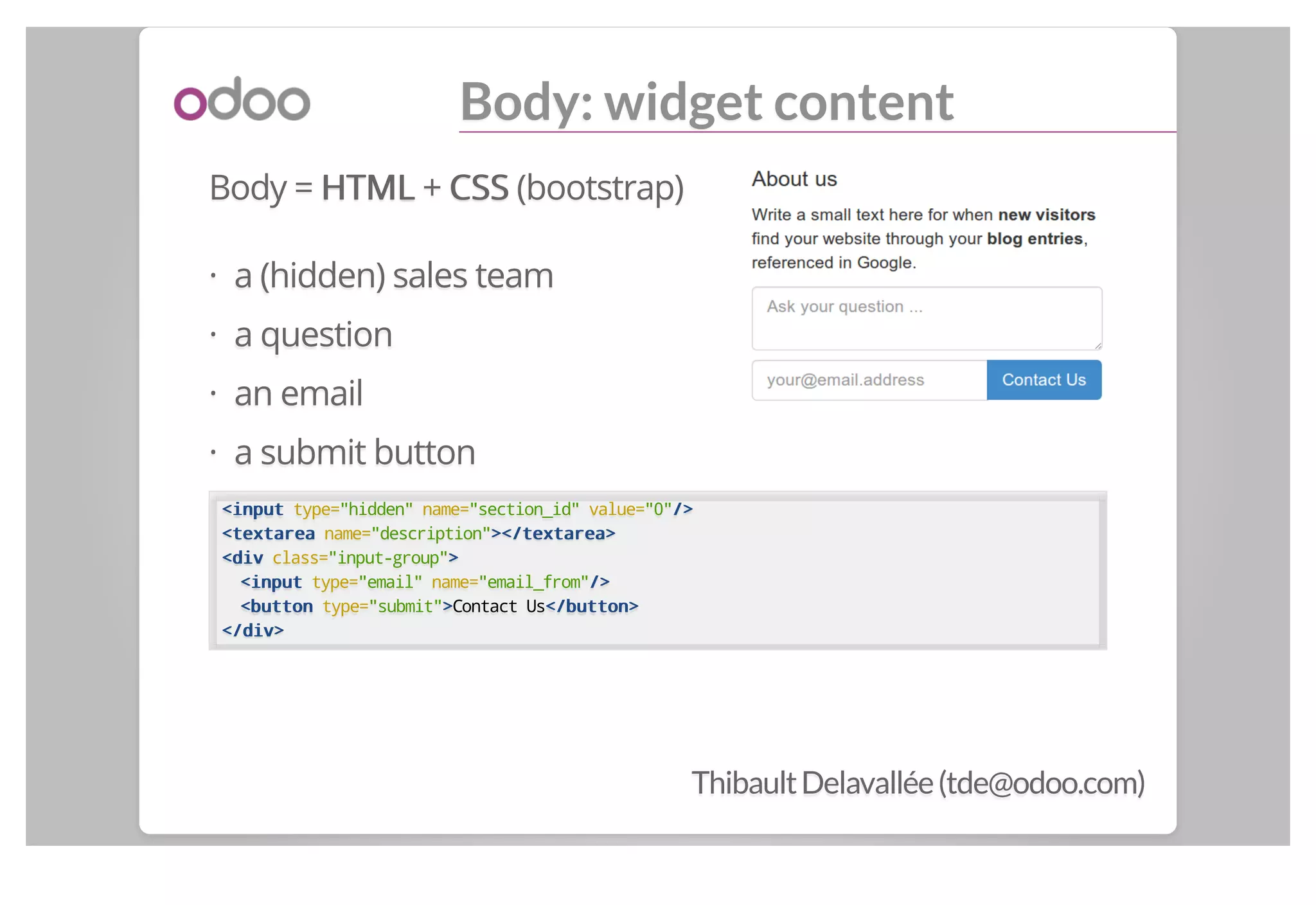 Odoo - CMS dynamic widgets | PPT