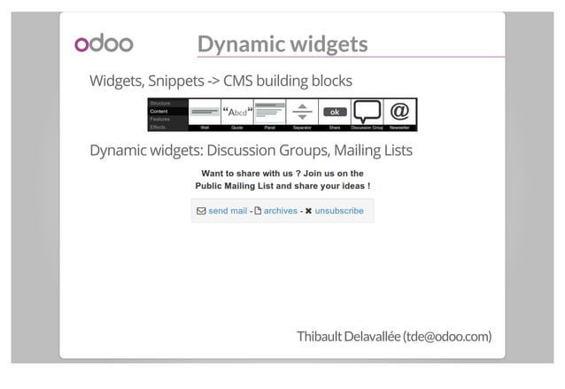 Odoo - CMS dynamic widgets | PPT