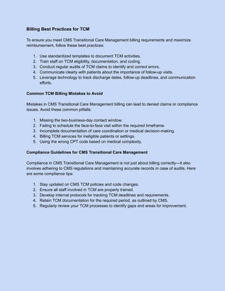 CMS Transitional Care Management Billing and Compliance Explained | PDF