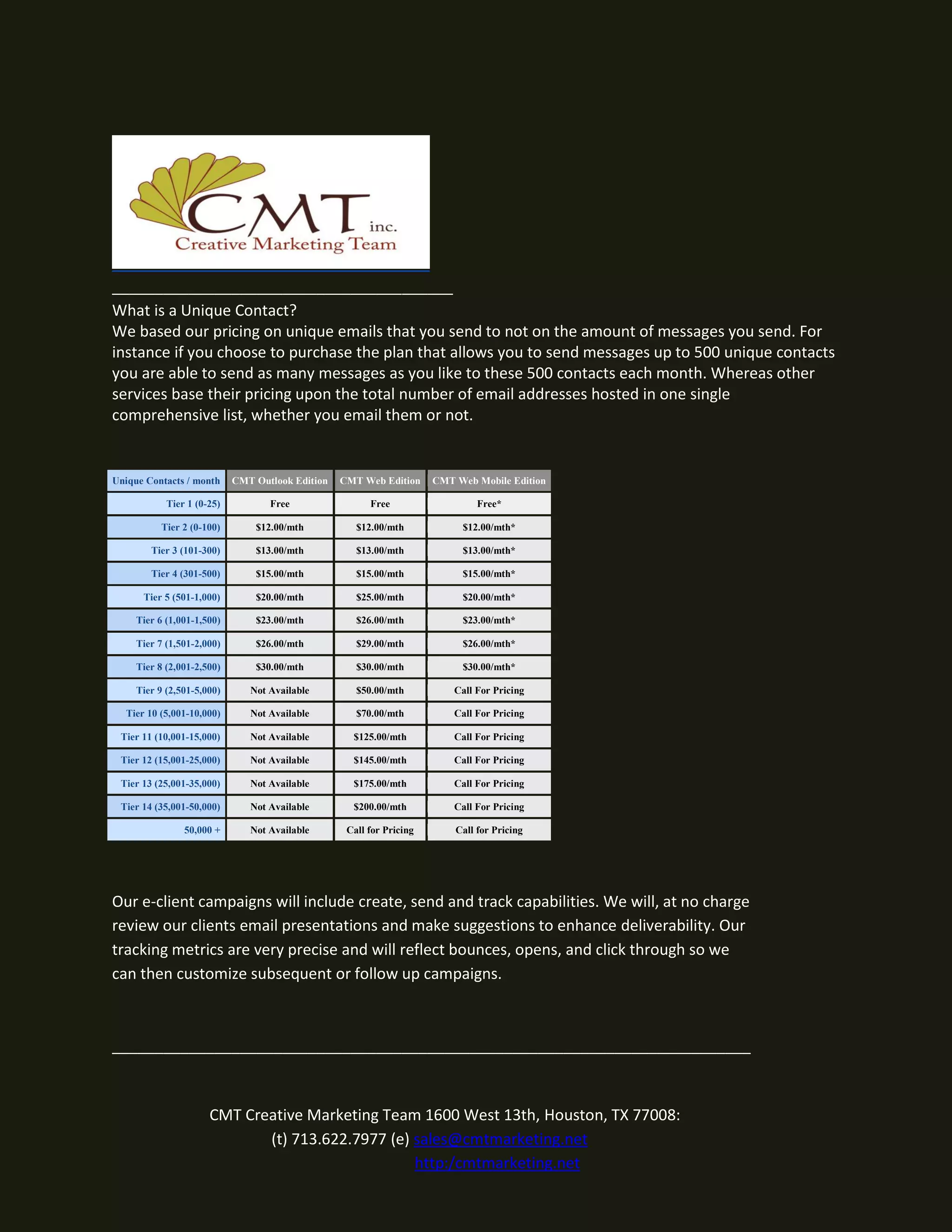 C M T E Campaign Pricing | PDF