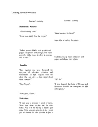 Sample Detailed Lesson Plan for Senior High School Physical Science ...