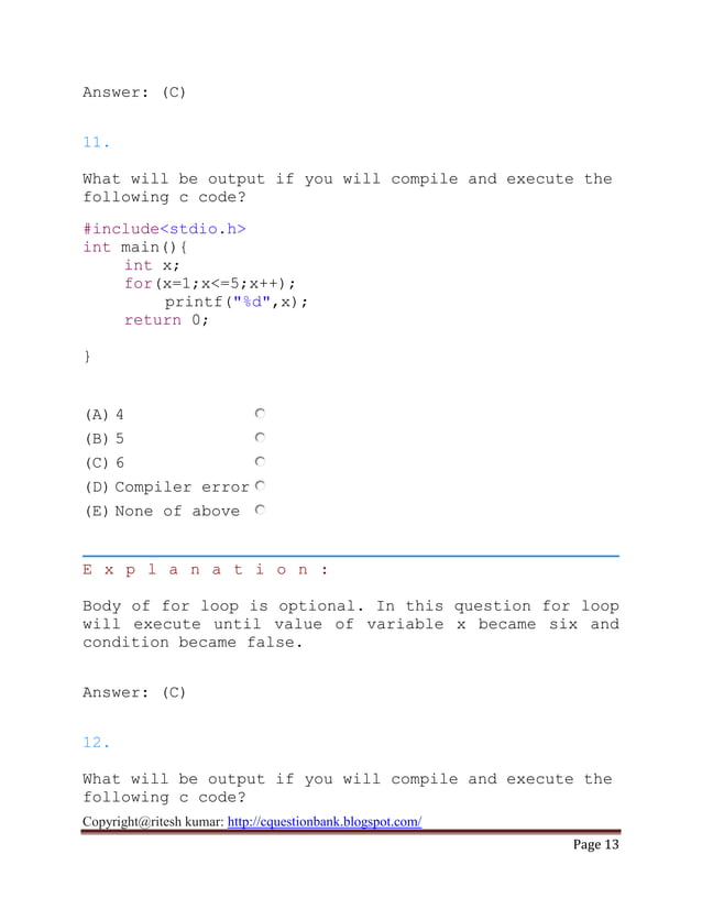 C multiple choice questions and answers pdf | PDF