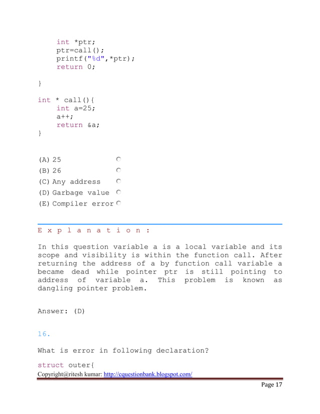 C multiple choice questions and answers pdf | PDF