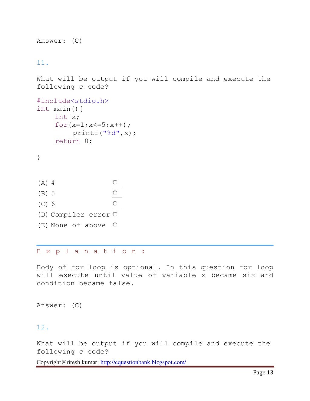 C multiple choice questions and answers pdf