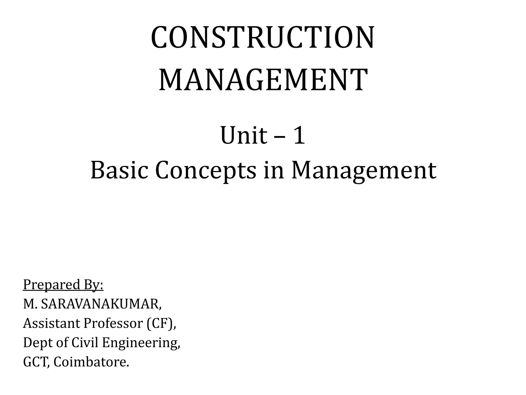 Construction Management Unit 1 Notes Pptx