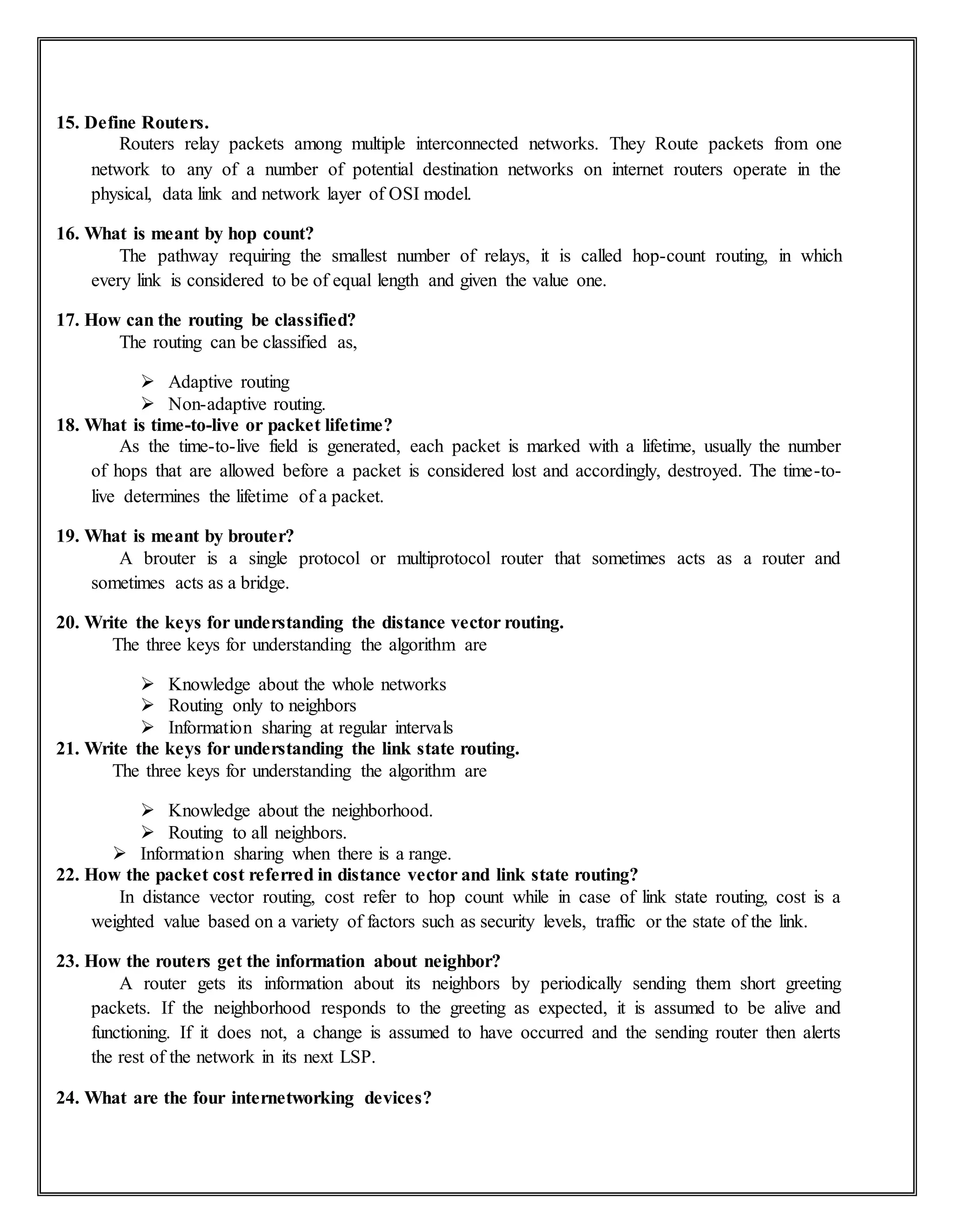 COMPUTER NETWORKS - SHORT NOTES | DOC