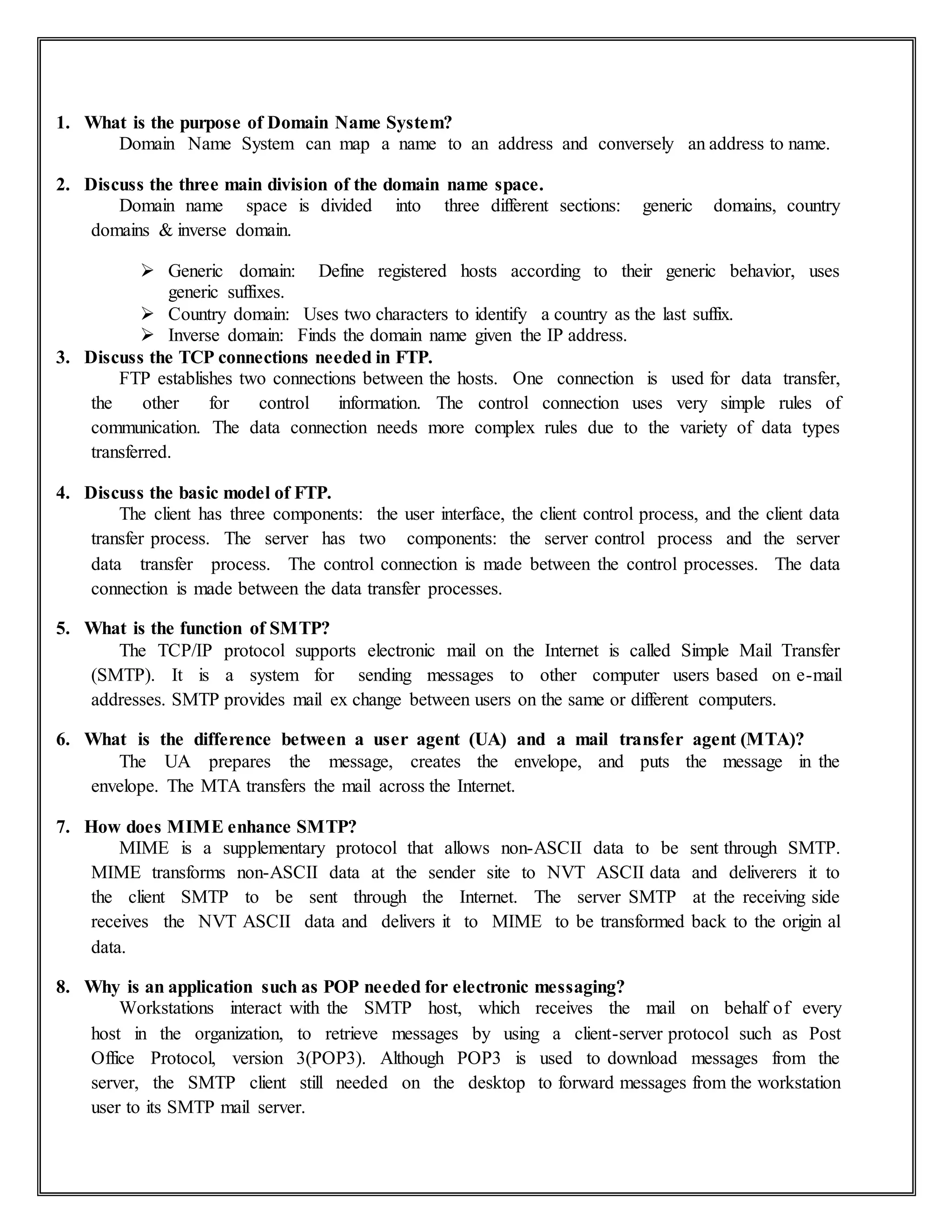 COMPUTER NETWORKS - SHORT NOTES | DOC