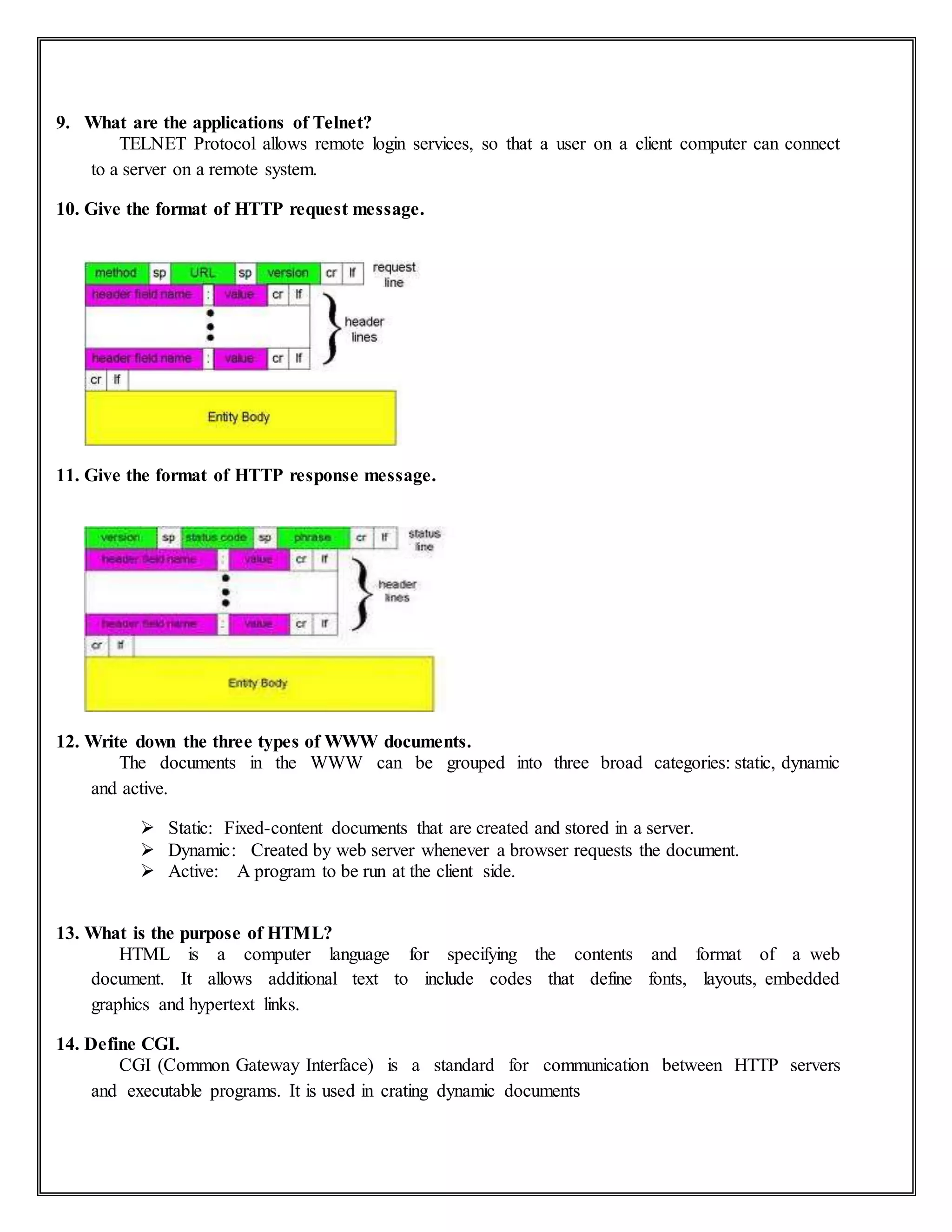 COMPUTER NETWORKS - SHORT NOTES | DOC
