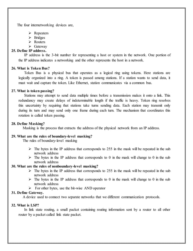 COMPUTER NETWORKS - SHORT NOTES | DOC