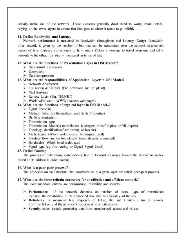 COMPUTER NETWORKS - SHORT NOTES | DOC