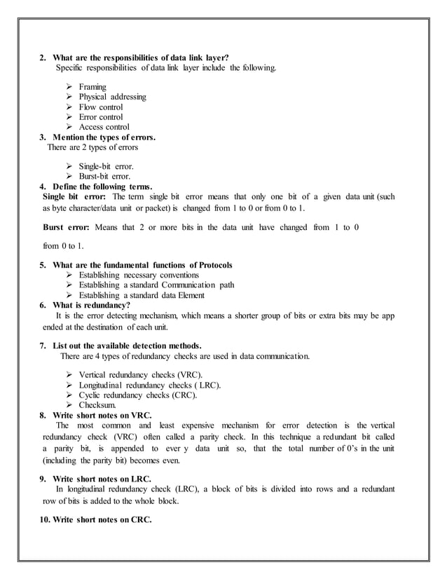 COMPUTER NETWORKS - SHORT NOTES | DOC