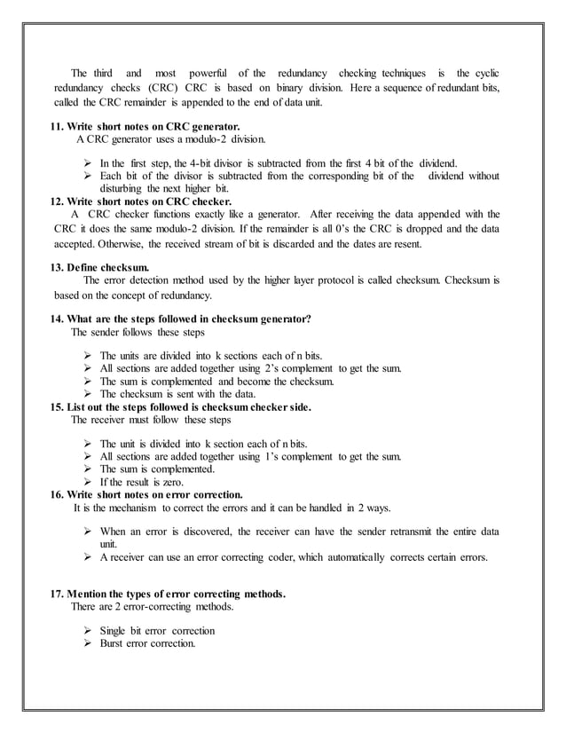 COMPUTER NETWORKS - SHORT NOTES | DOC