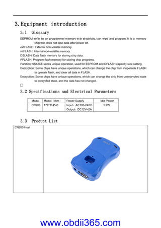 CN200 Airbag, ECU and Mileage Programmer User Manual | PDF