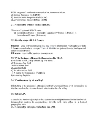 Communication Networks 2 marks q &answers | PDF