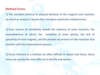 Errors, types of errors found in analytical chemistry | PDF