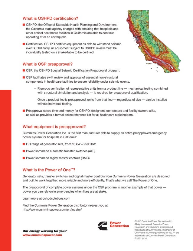 Cummins Power Generation OSHPD Flyer | PDF