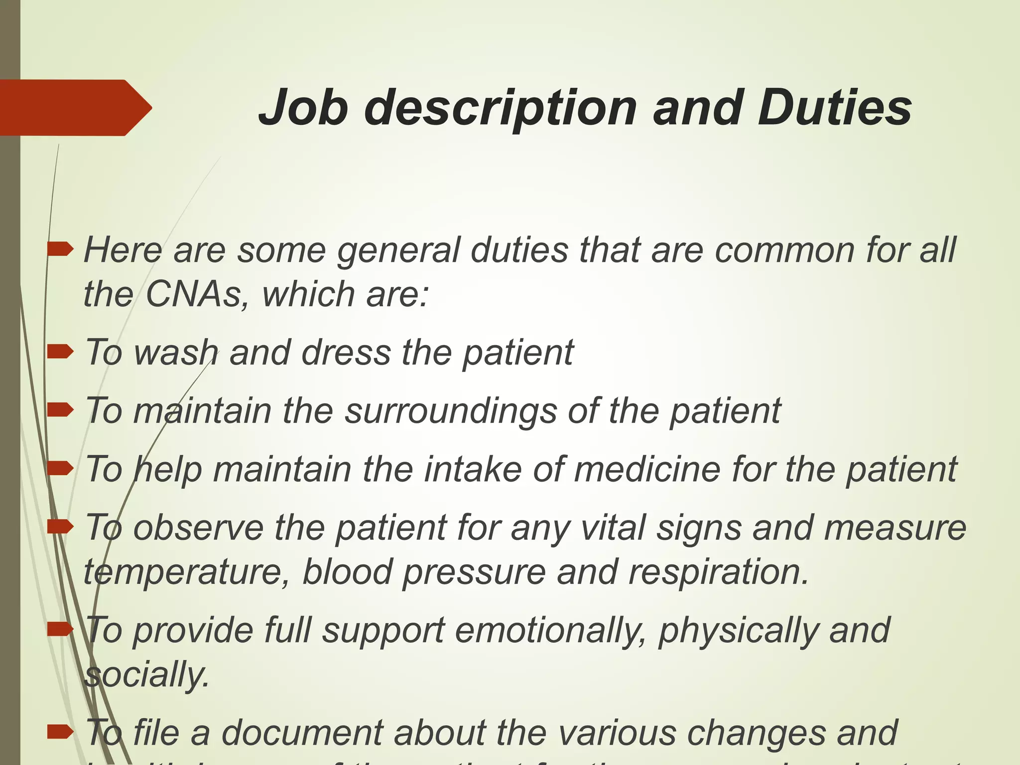 Certified Nursing Assistant (CNA) job discription & duties | PPTX