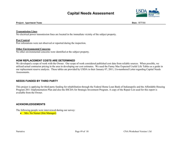 Capital Needs Assessment Example | PDF | Developmental Sites | Real Estate