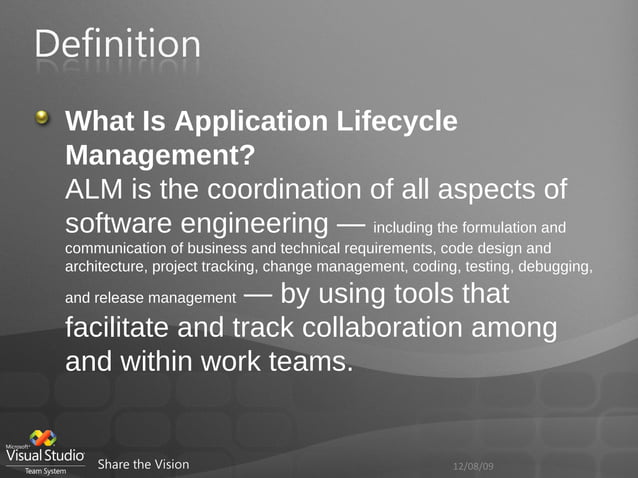 Application Lifecycle Management and Microsoft | PPT
