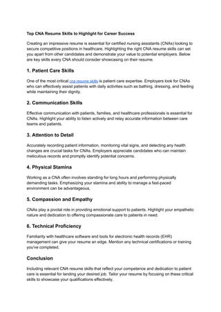 Top CNA Resume Skills to Highlight for Career Success | PDF