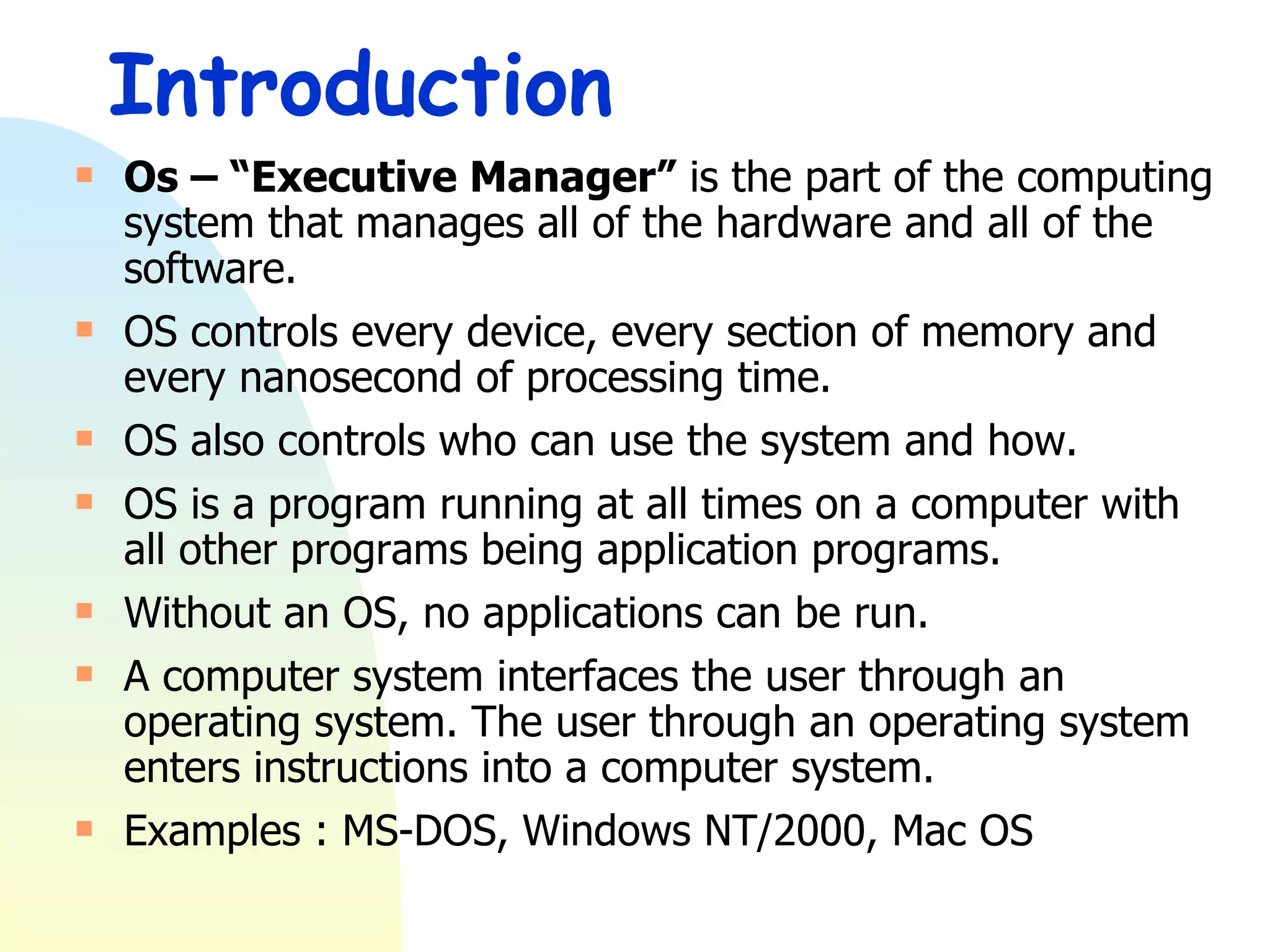 Introduction To Operating System Ppt Operating Systems Computer Software And Applications